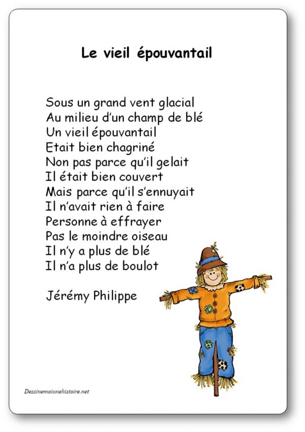 Poème Le vieil épouvantail de Jérémy Philippe - Poésie illustrée à imprimer