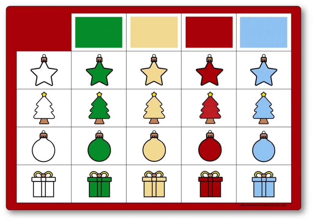 Le tableau à double entrée de Noël - Moyenne et grande section