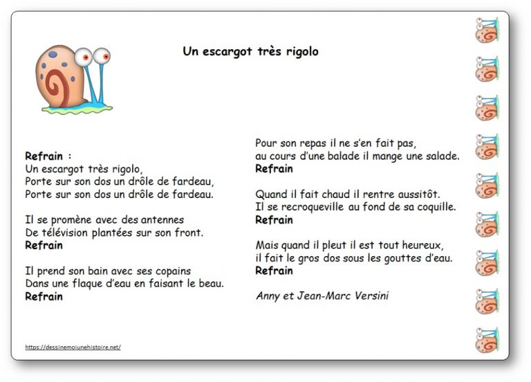 Chanson Un escargot très rigolo d'Anny et Jean-Marc Versini - Paroles ...