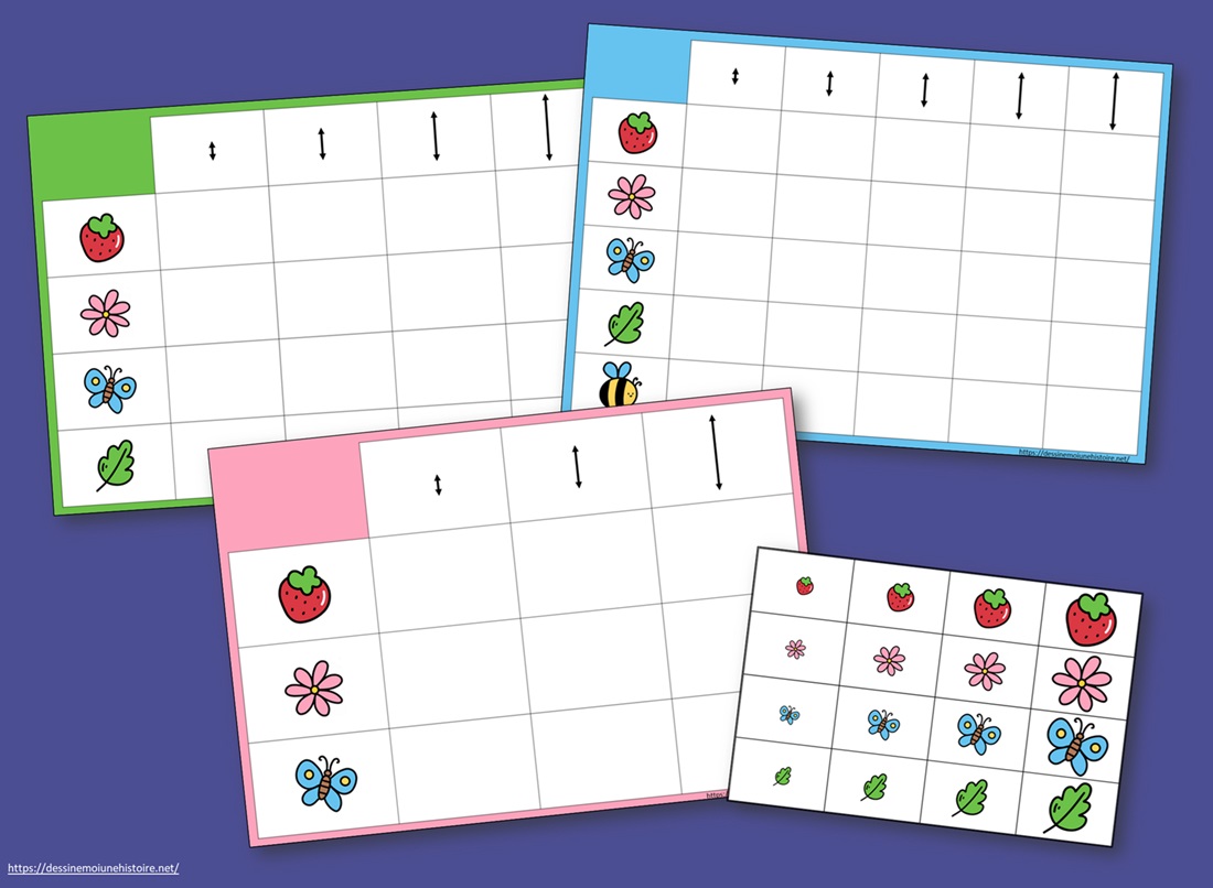 Tableaux à double entrée maternelle – Thème du printemps à imprimer